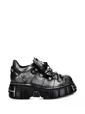 NEW ROCK Silver Tone Lace-up Lug Sole Trainers - Grey