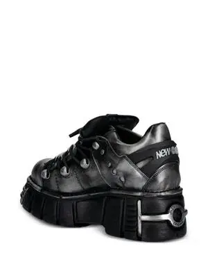 NEW ROCK Silver Tone Lace-up Lug Sole Trainers - Grey