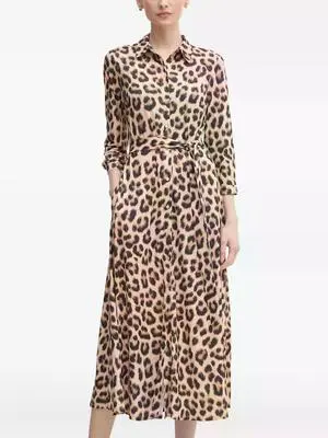 OUI Leopard Print Collared Midi Shirt Dress