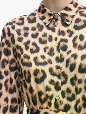 OUI Leopard Print Collared Midi Shirt Dress