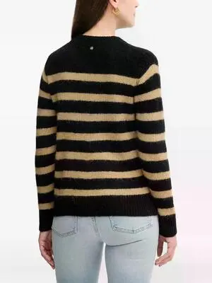 MOS MOSH Striped Round Neck Sweater - Black