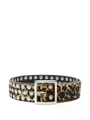 GOLDEN GOOSE Leopard Pattern Studded Belt - Neutrals