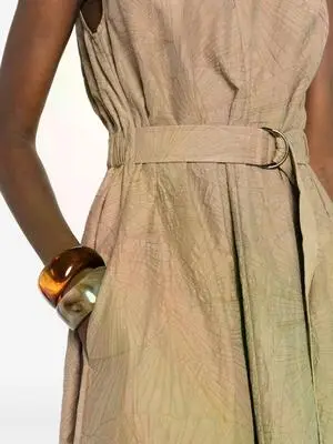 Brunello Cucinelli V-neck Belted Midi Dress - Brown