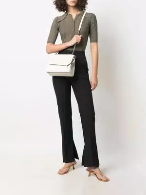 LANCEL Leather Tote Bag With Foldover Top And Shoulder Strap - White