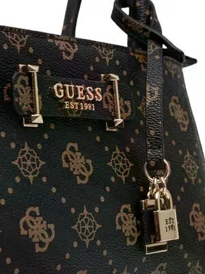 Guess Carrie Monogram Padlock Charm Tote Bag - Brown