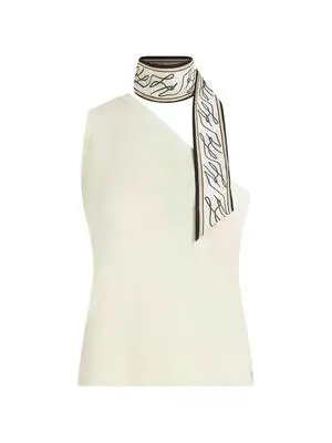 Karl Lagerfeld Asymmetric One-shoulder Top With Scarf Detail - Neutrals
