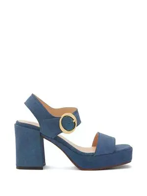 ODISSI Suede Sandals With Buckled Ankle Strap - Blue