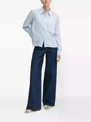 MOS MOSH Light Button-down Shirt With Ladder Stitch Detail - Blue