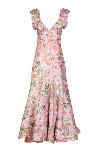 LA FUORI Lily Blossom Linen-silk Dress - Pink