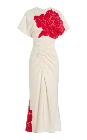 Victoria Beckham Rose-print Satin Midi Dress - Multi