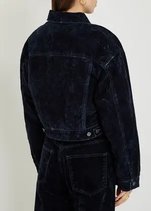 AGOLDE Cropped Velvet Jacket - Navy