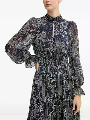 OUI Printed Maxi Dress With Tiered Skirt And Ruffle Cuffs