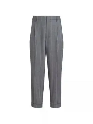 Brunello Cucinelli Virgin Wool Chalk Stripe Double Pleat Trousers - Grey