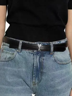AMI Paris Leather Belt With Heart Detail - Black