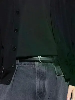 AMI Paris Leather Belt With Heart Detail - Black