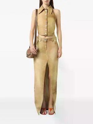 Blumarine Button Denim Halter Top