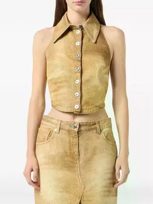 Blumarine Button Denim Halter Top