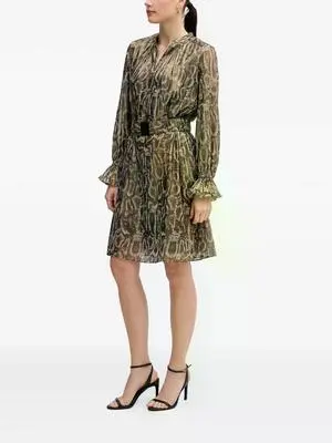 MARC AUREL Printed Snake-print Belted Mini Dress