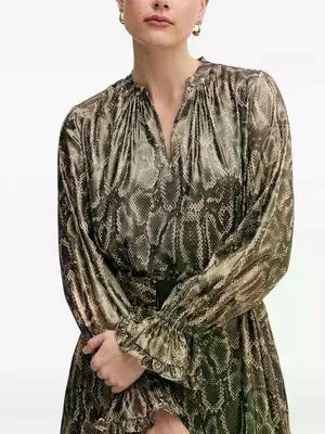 MARC AUREL Printed Snake-print Belted Mini Dress