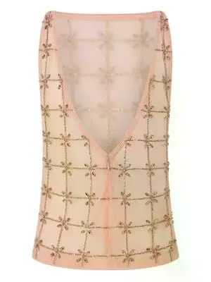 Pinko Embellished Sleeveless V-neck Tulle Top
