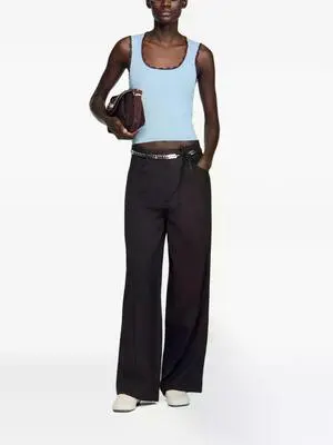 Sandro Sleeveless Ribbed Knit Top With Crochet Trim - Blue