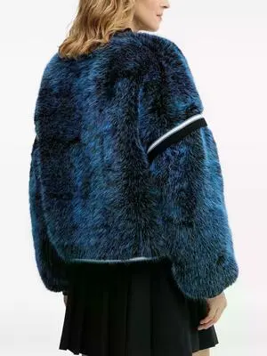 Guess Katia Striped-trim Faux Fur Jacket - Blue