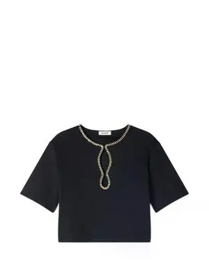 Sandro Rhinestone Embellished Cropped T-shirt - Black
