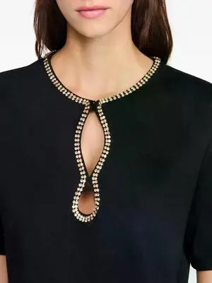 Sandro Rhinestone Embellished Cropped T-shirt - Black