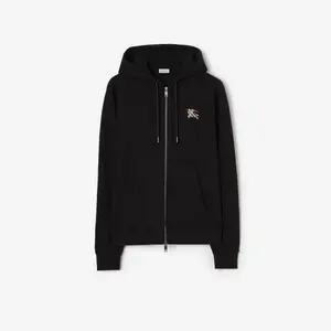 Burberry Zip-up Cotton Hoodie With Knight Stamp - Black