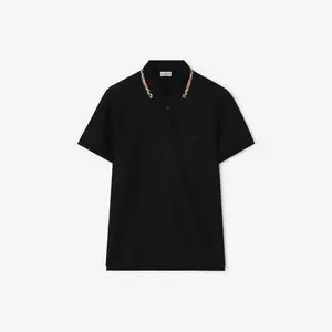 Burberry Check Trim Cotton Polo Shirt - Black