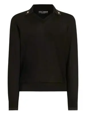 Dolce & Gabbana Long Sleeve V-neck Top With Contrast Stitching