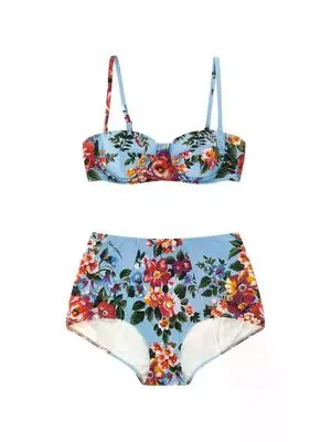 Dolce & Gabbana Flower-print Bikini Set Blue