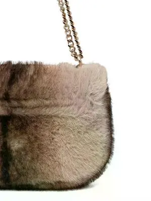 Guess Faux Fur Logo Plaque Satchel Bag