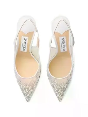 JIMMY CHOO Love Slingback 85 Crystal Embellished Mesh Pumps - White