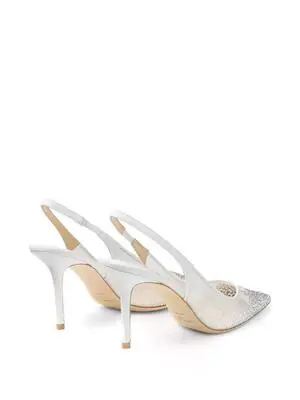 JIMMY CHOO Love Slingback 85 Crystal Embellished Mesh Pumps - White