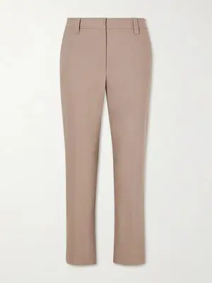 Brunello Cucinelli Cropped Stretch-cotton Slim-leg Trousers - Neutrals
