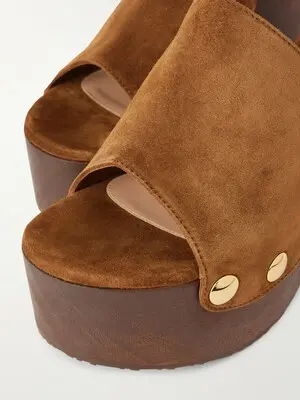 GIANVITO ROSSI Ardea 60 Studded Suede Platform Wedge Mules - Brown
