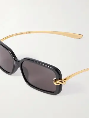 Bottega Veneta Knot Rectangular-frame Acetate And Gold-tone Sunglasses - Black