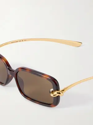 Bottega Veneta Knot Rectangle-frame Sunglasses In Acetate And Gold Tone - Tortoiseshell
