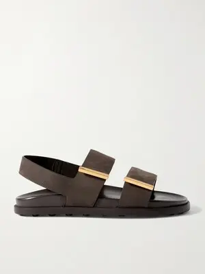 TOD'S Buckled Nubuck Slingback Sandals - Brown
