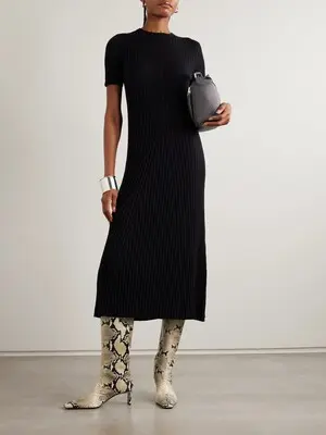 LISA YANG Isabela Ribbed Cotton And Cashmere-blend Midi Dress - Black