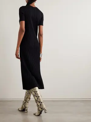LISA YANG Isabela Ribbed Cotton And Cashmere-blend Midi Dress - Black