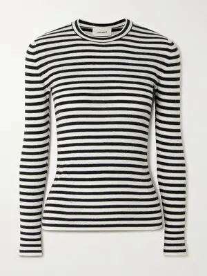 LISA YANG Vivian Striped Ribbed Cotton And Cashmere-blend Top - Black