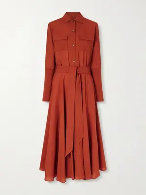Loro Piana Verlaine Belted Wool Midi Shirt Dress - Red