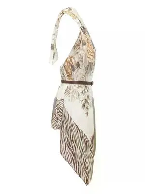 ANNA MOLINARI Floral & Zebra Print Belted Top