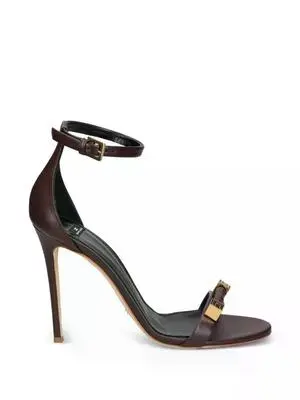 Elisabetta Franchi Leather Stiletto Sandals With Gold Tone Logo Detail