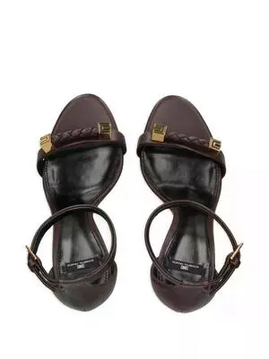 Elisabetta Franchi Leather Stiletto Sandals With Gold Tone Logo Detail