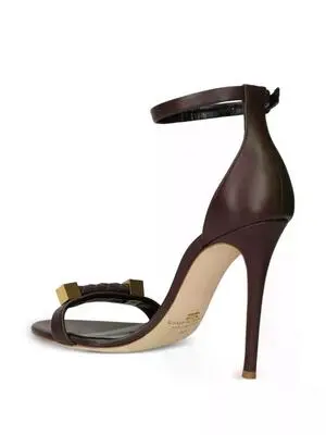 Elisabetta Franchi Leather Stiletto Sandals With Gold Tone Logo Detail