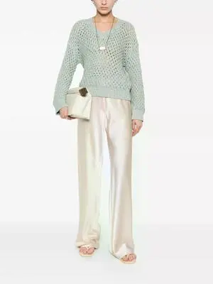 Fabiana Filippi Openwork V-neck Sweater - Green