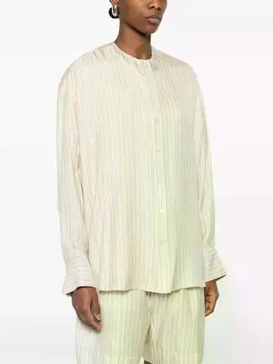 Carven Striped Pattern Band Collar Shirt